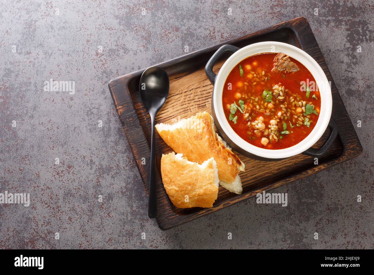 Traditional soup Chorba Frik made from lamb, Freekeh and vegetables ...