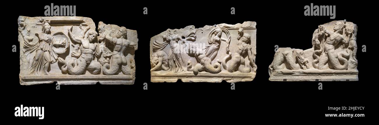 Ancient Roman reliefs depicting the struggle of Athena and the Giants ...