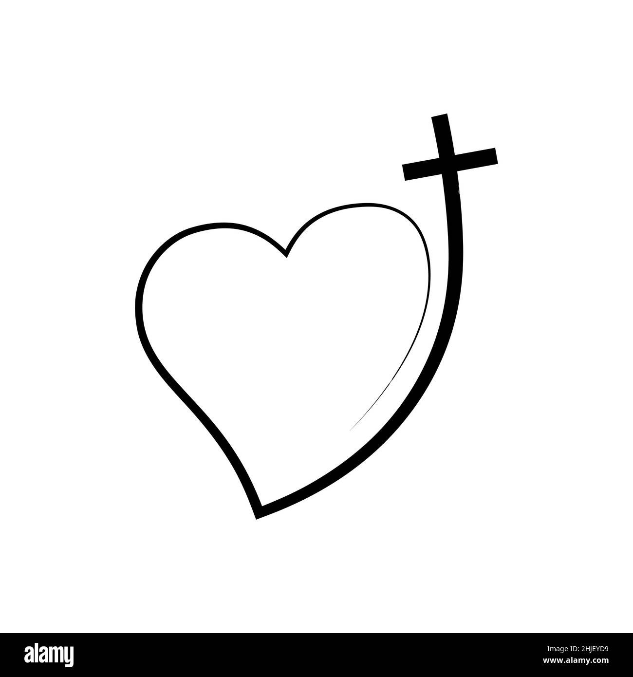 Christian cross icon in heart shape. Abstract religious symbol. Vector ...