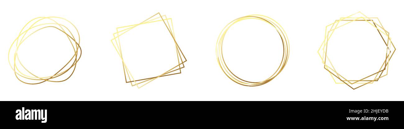 Gold polygonal frames. Abstract thin linear frames. Vector illustration ...