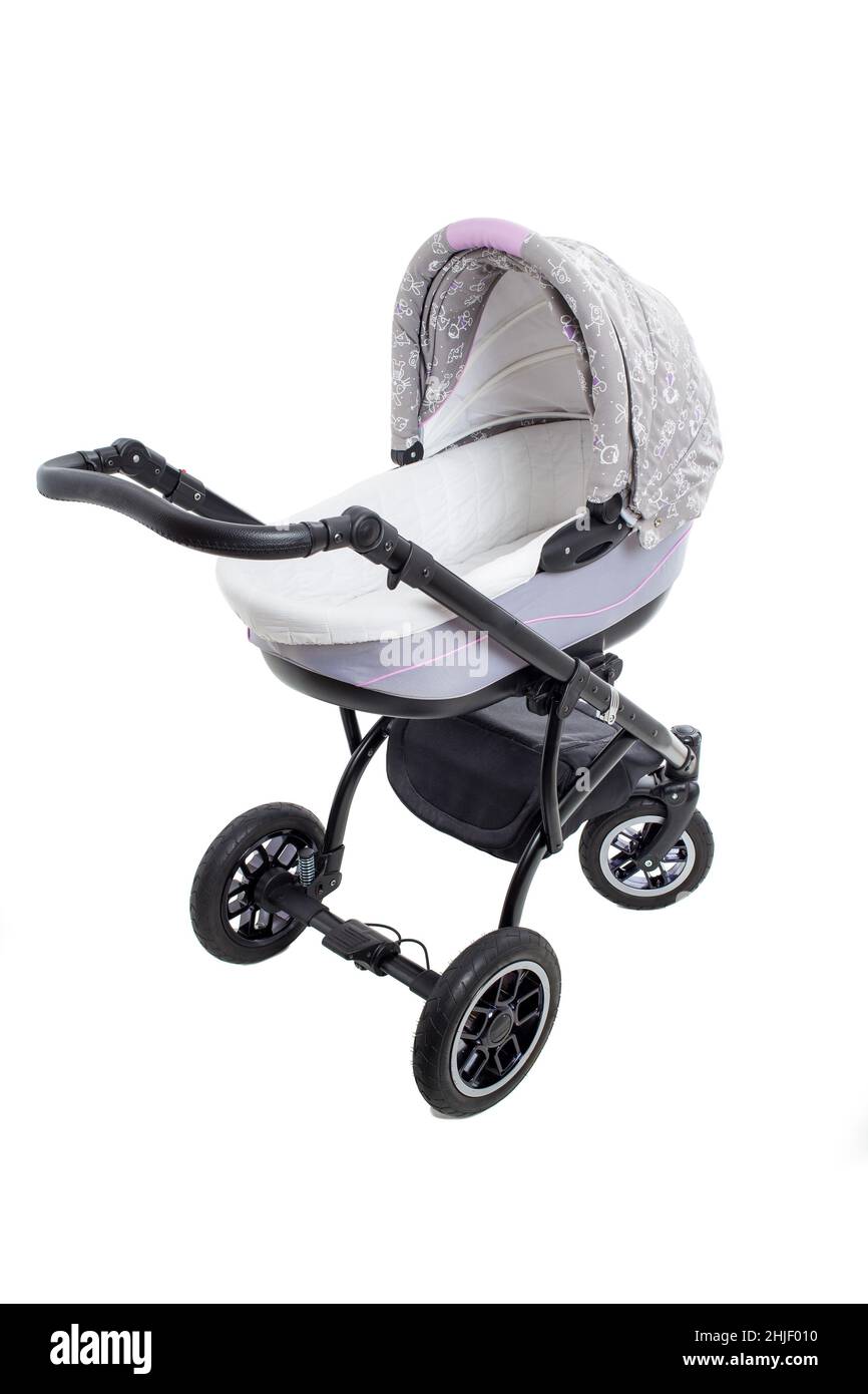 New gray modern pram. Side view. Isolated on a white background Stock ...