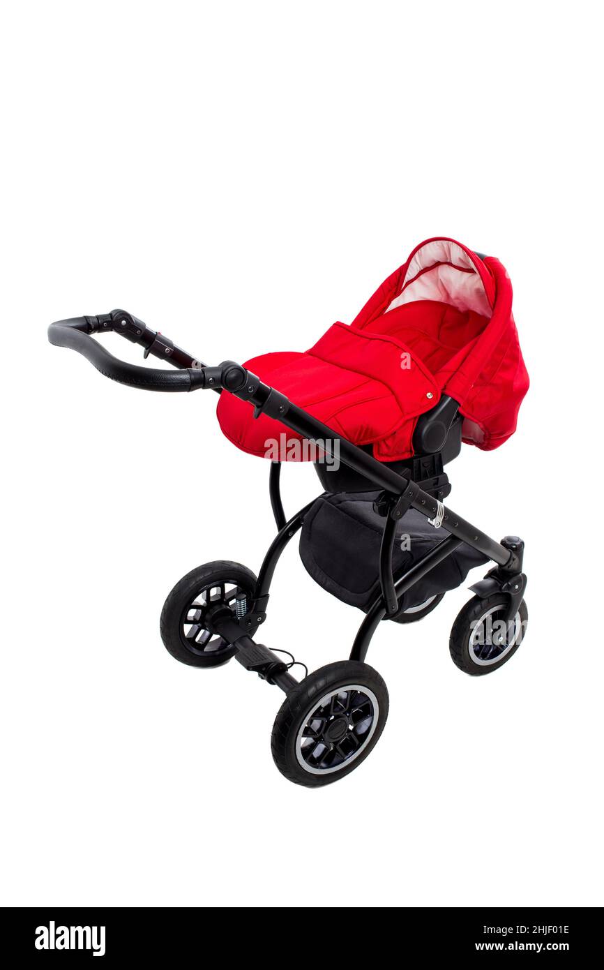 New red modern pram. Side view. Isolated on a white background Stock ...