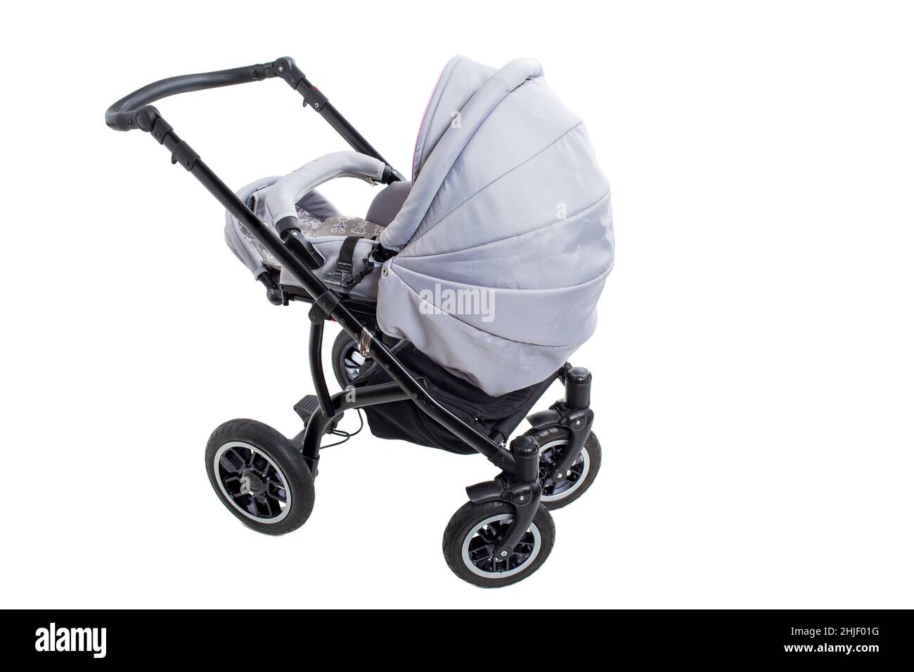 New gray modern pram. Side view. Isolated on a white background Stock ...