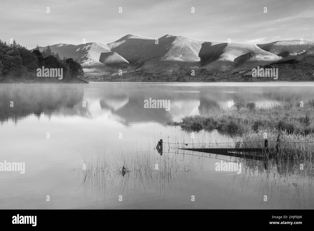 Black and white Epic Autumn sunrise landscape image looking from ...