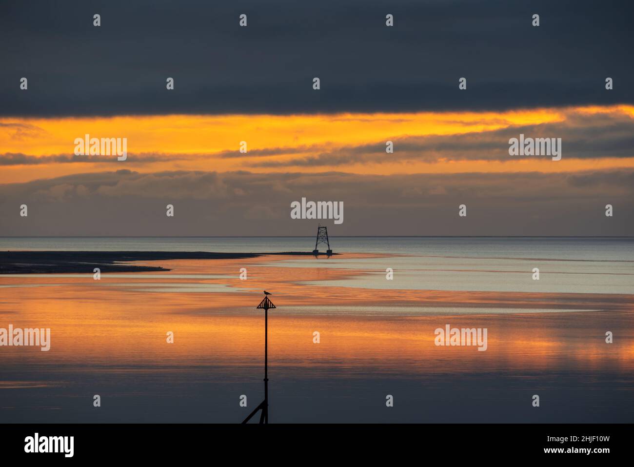 Epic sunset landscape image of Solway Firth viewed from Silloth during ...