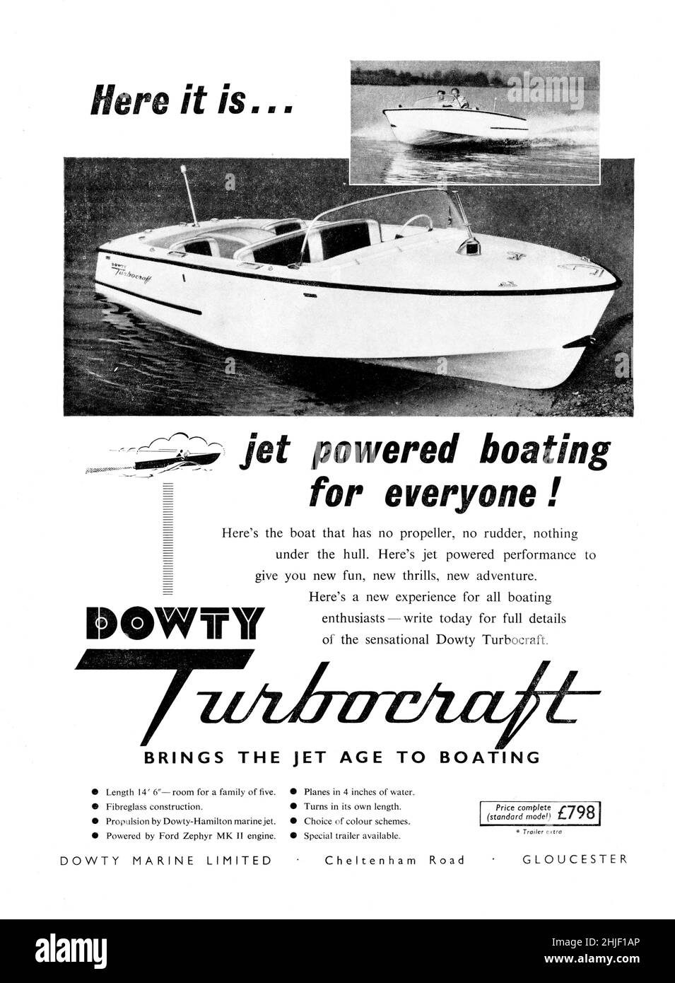 A vintage advert for the Dowty Turbocraft jet boat from Motor Sport ...