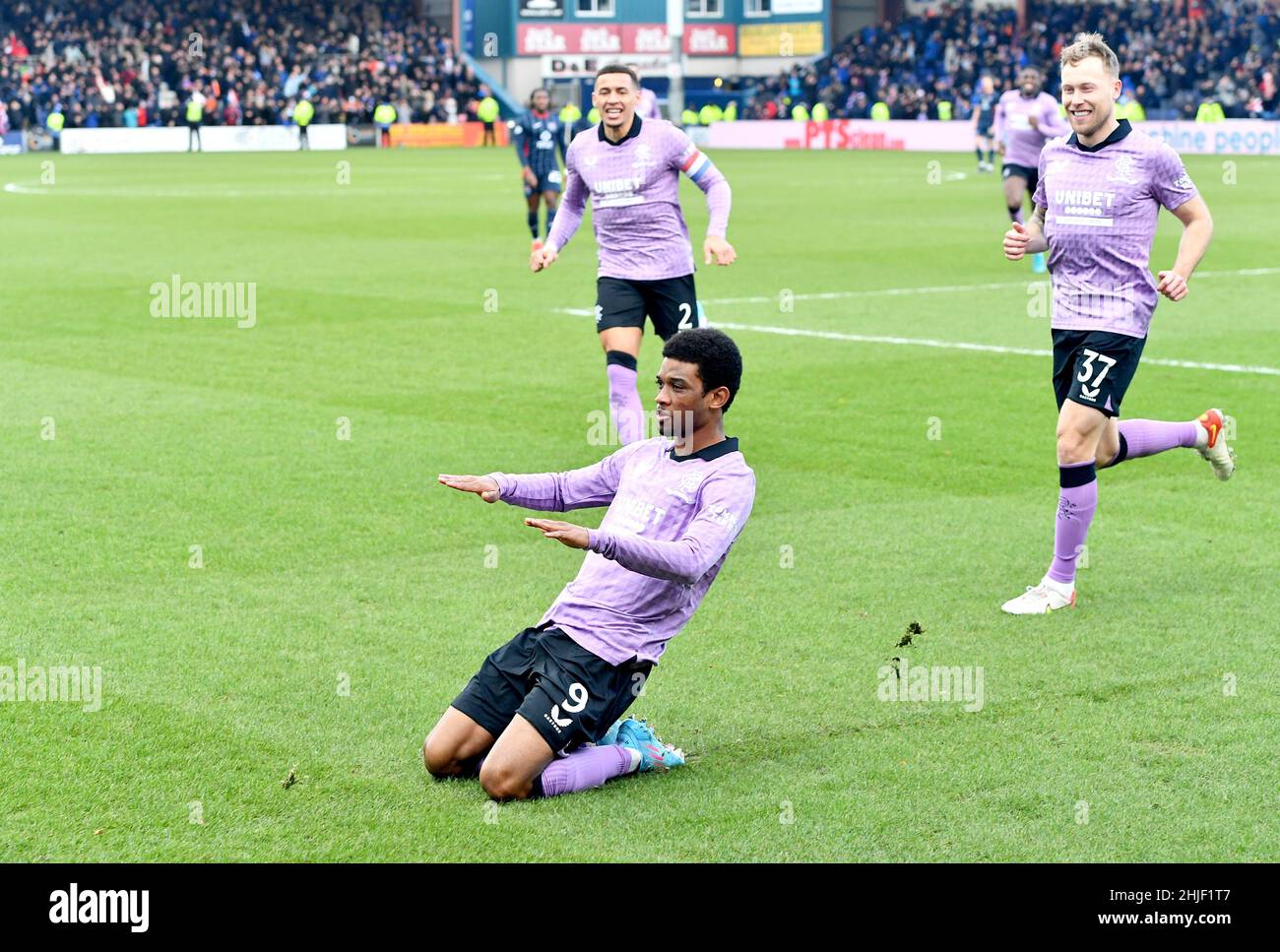 Rangers' Amad Diallo celebrates scoring their side's first goal of the ...