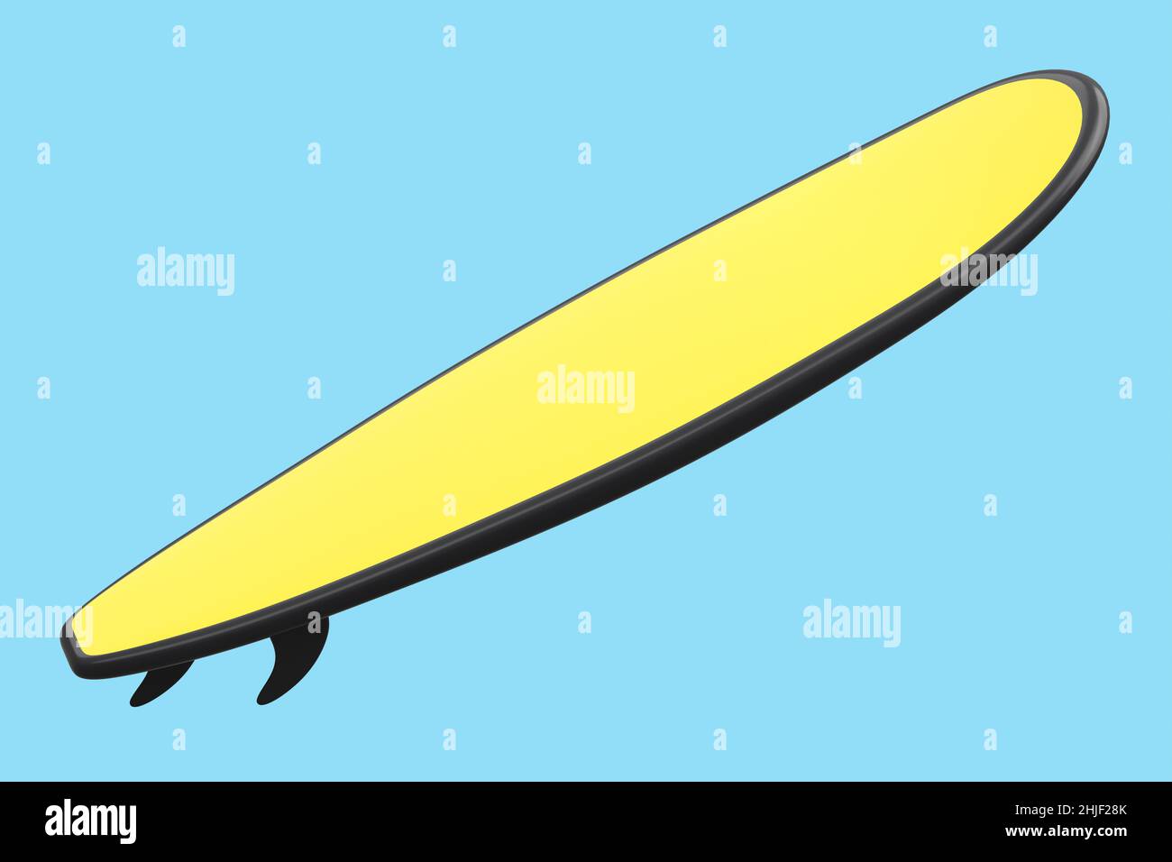 Realistic yellow surfboard for summer surfing isolated on blue ...