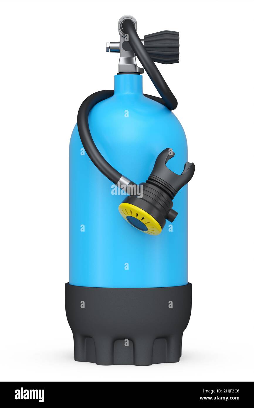 Blue diving tank full oxygen for snorkeling isolated on a white ...
