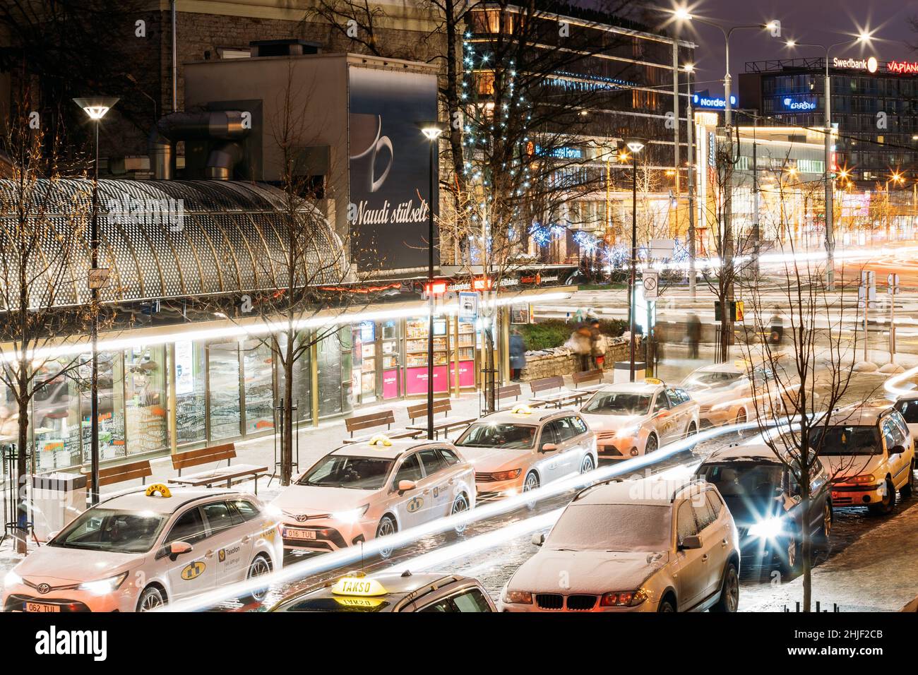 Tallinn, Estonia. Toyota Taxi Cars Parking Near Entrance To Old Part ...