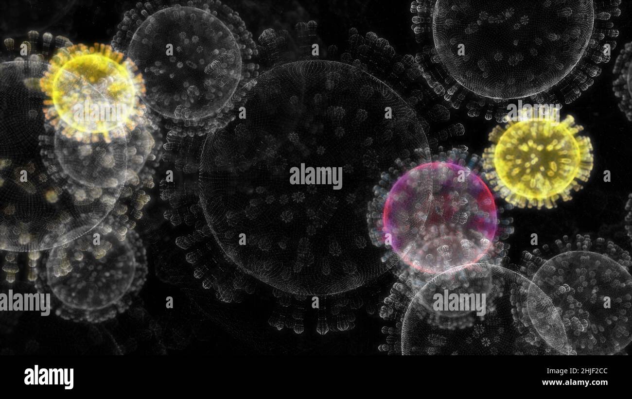 Close-up of virus under microscope, SARS-CoV-2 COVID-19 or NeoCoV Stock ...