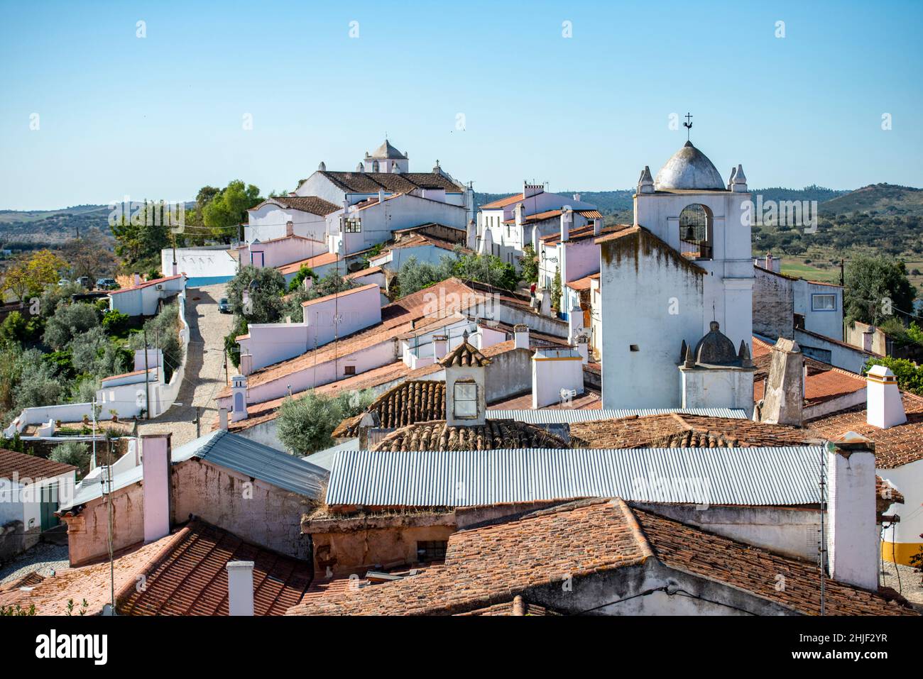the view from the Castelo of the Village of Terena in Alentejo in ...