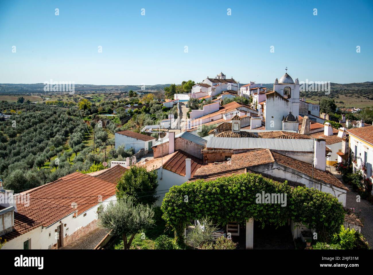 the view from the Castelo of the Village of Terena in Alentejo in ...