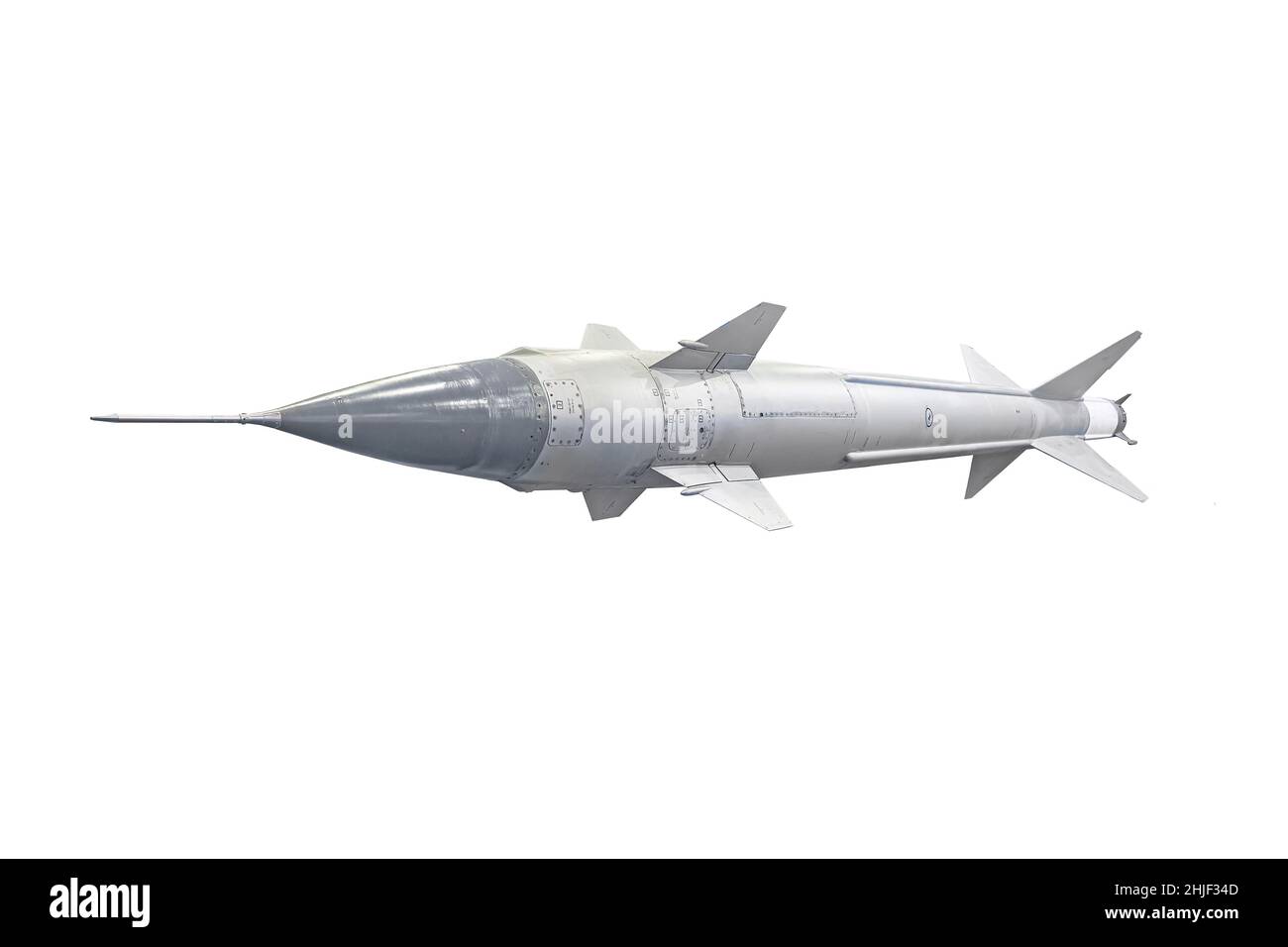 A missile with a warhead on a white background isolated on a white ...