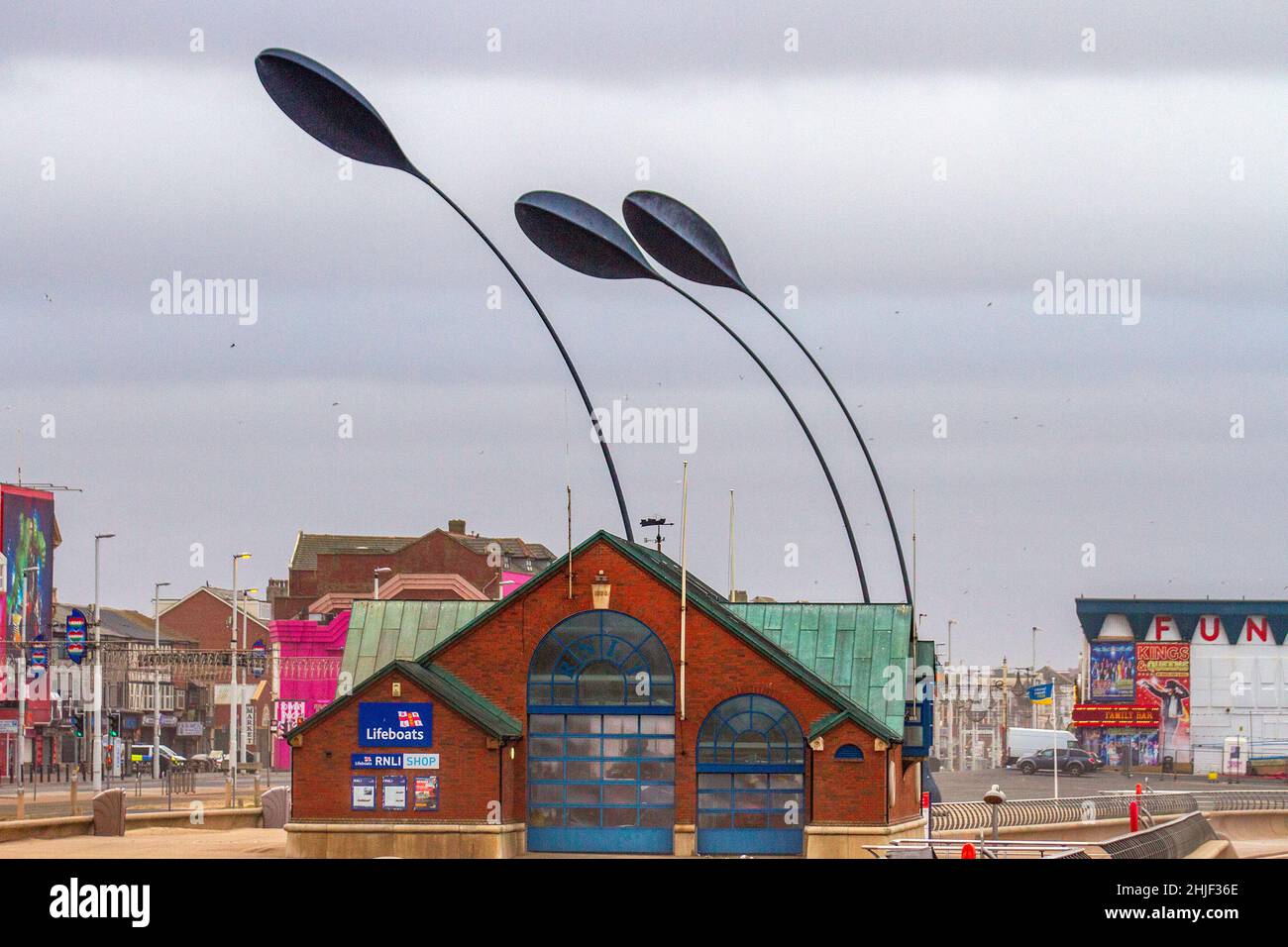 Blackpool, Lancashire. UK Weather. 29 Jan 2022. Seaside architecture ...