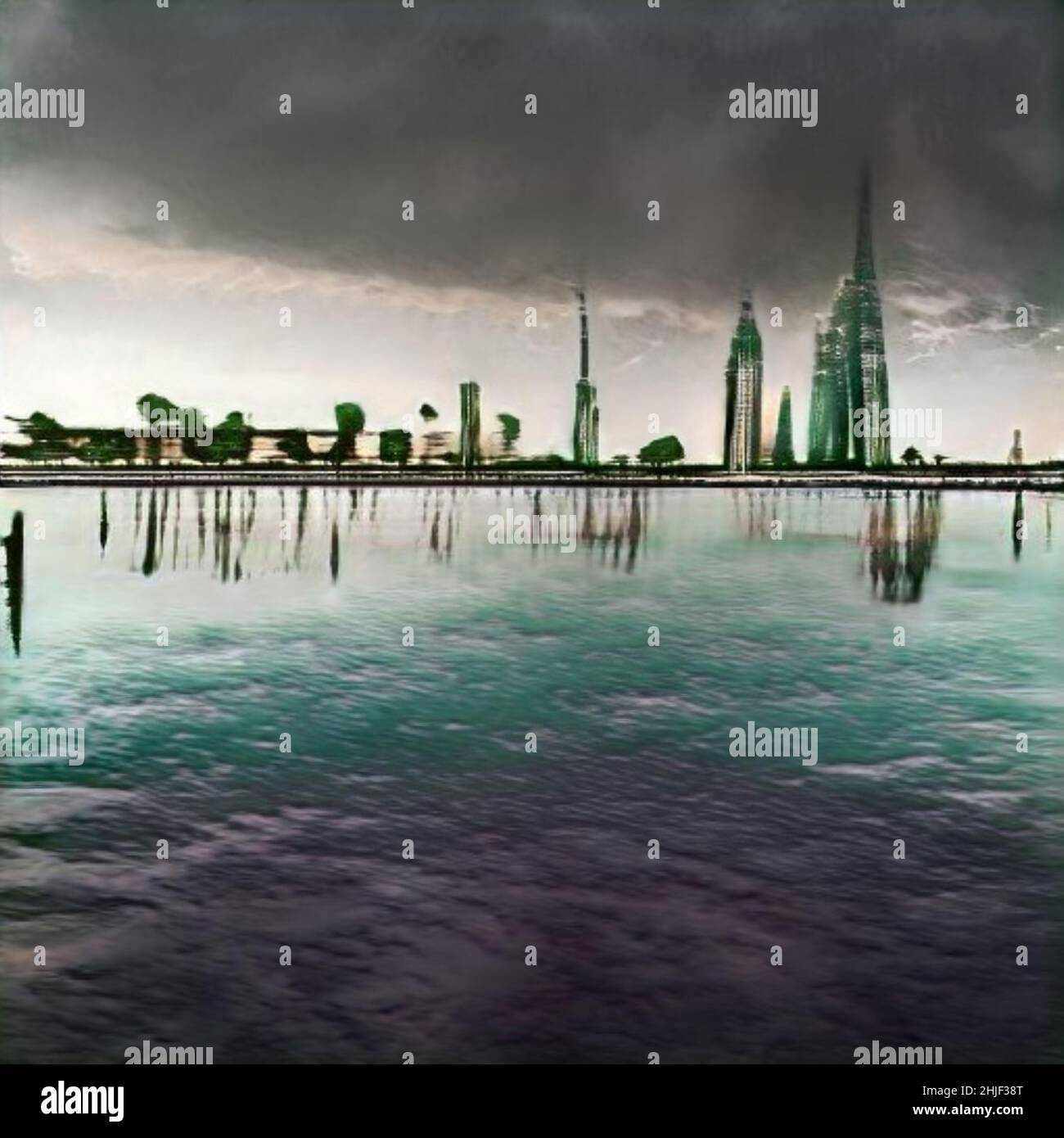 Abstract painting of urban skyscrapers. city skyline graphic ...