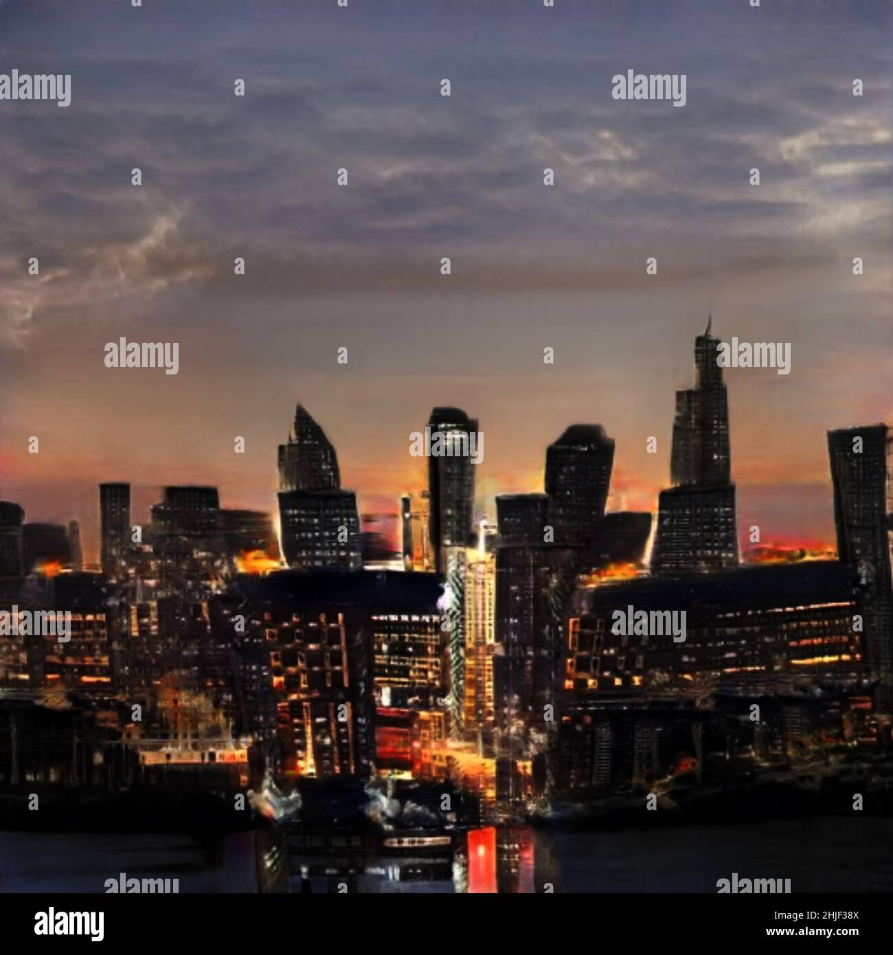 Abstract painting of urban skyscrapers. city skyline graphic ...