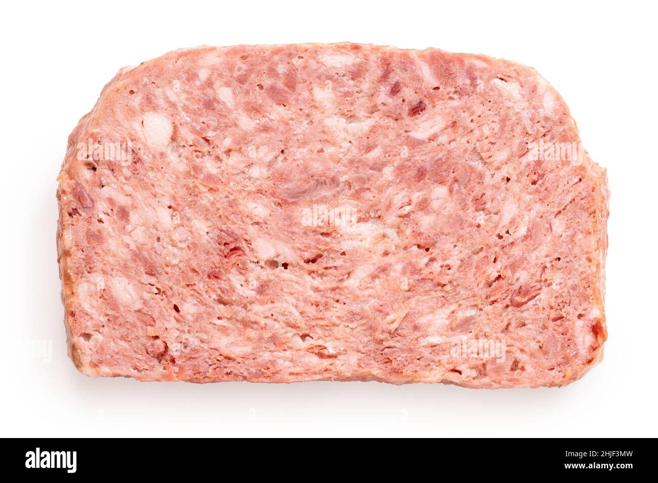 Slice of pork luncheon meat isolated on white. Top view Stock Photo - Alamy