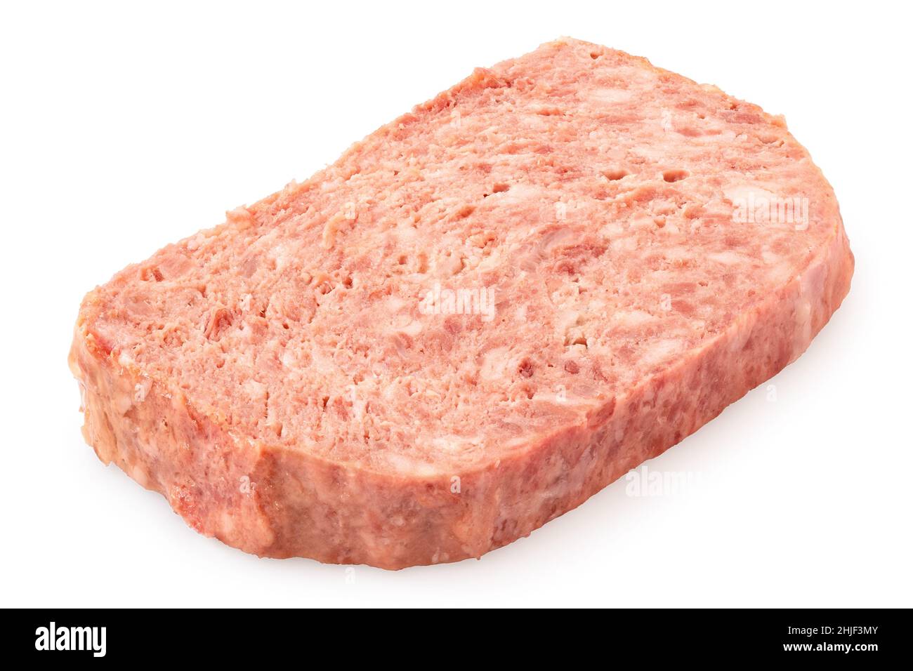 Slice of pork luncheon meat isolated on white Stock Photo - Alamy