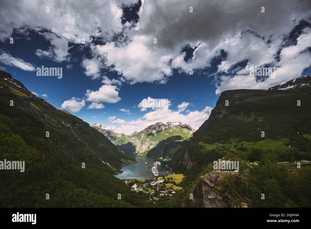Geirangerfjord, Norway. Aerial View Of Geiranger In Geirangerfjorden In ...