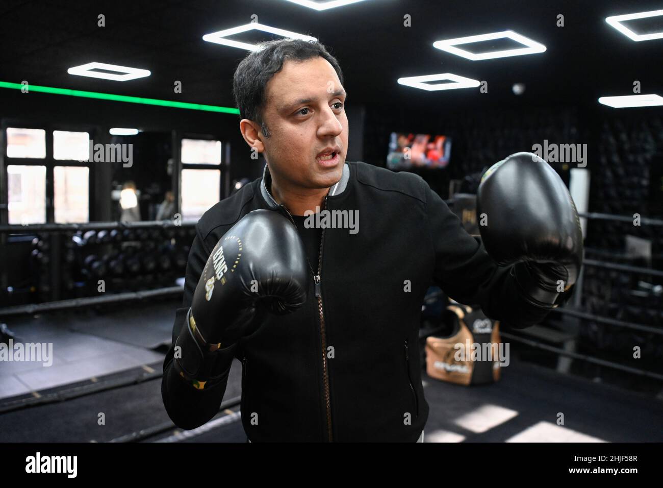 Scottish Labour leader Anas Sarwar during a visit to BXNG boxing studio ...