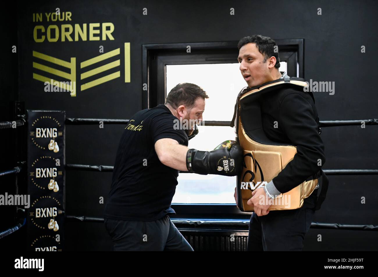 Scottish Labour leader Anas Sarwar (right) spars with owner Paul ...