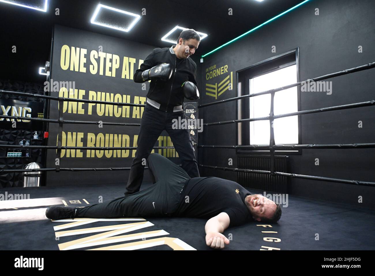 Scottish Labour leader Anas Sarwar (left) spars with owner Paul ...