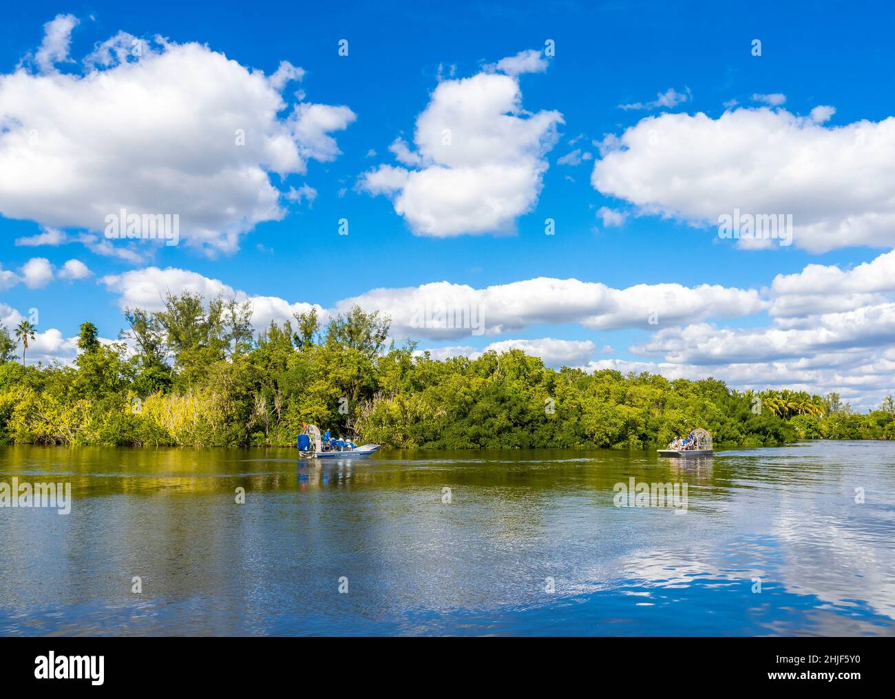 Airboats in the Barron River in Everglades City in Southeast Florida ...
