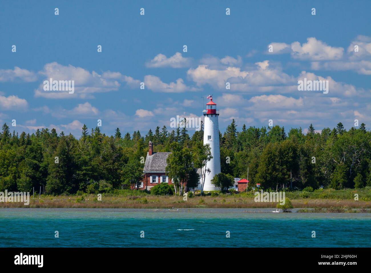 St. Helena Lighthouse - A lighthouse on an island on Lake Michigan ...