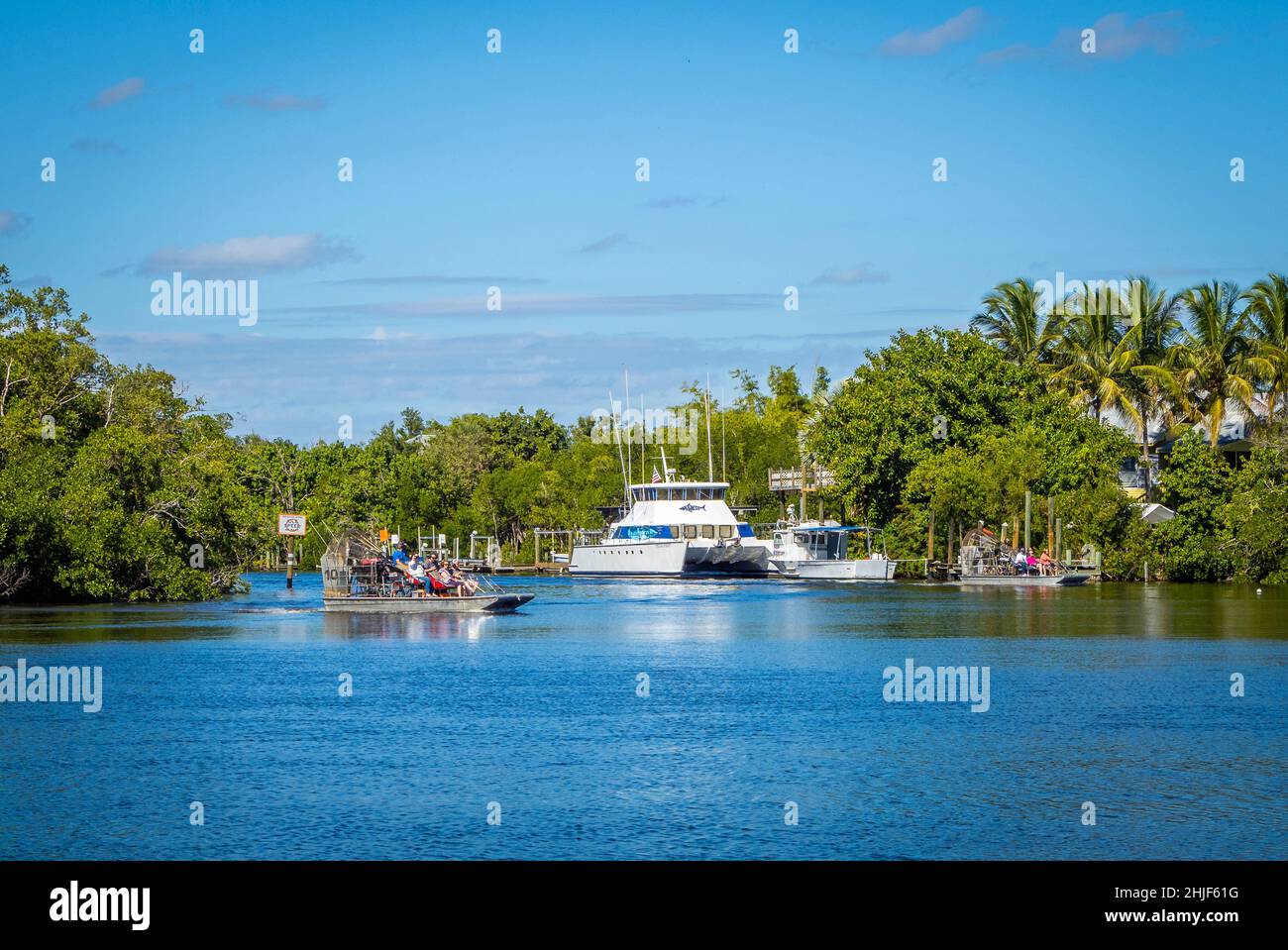 Airboats in the Barron River in Everglades City in Southeast Florida ...