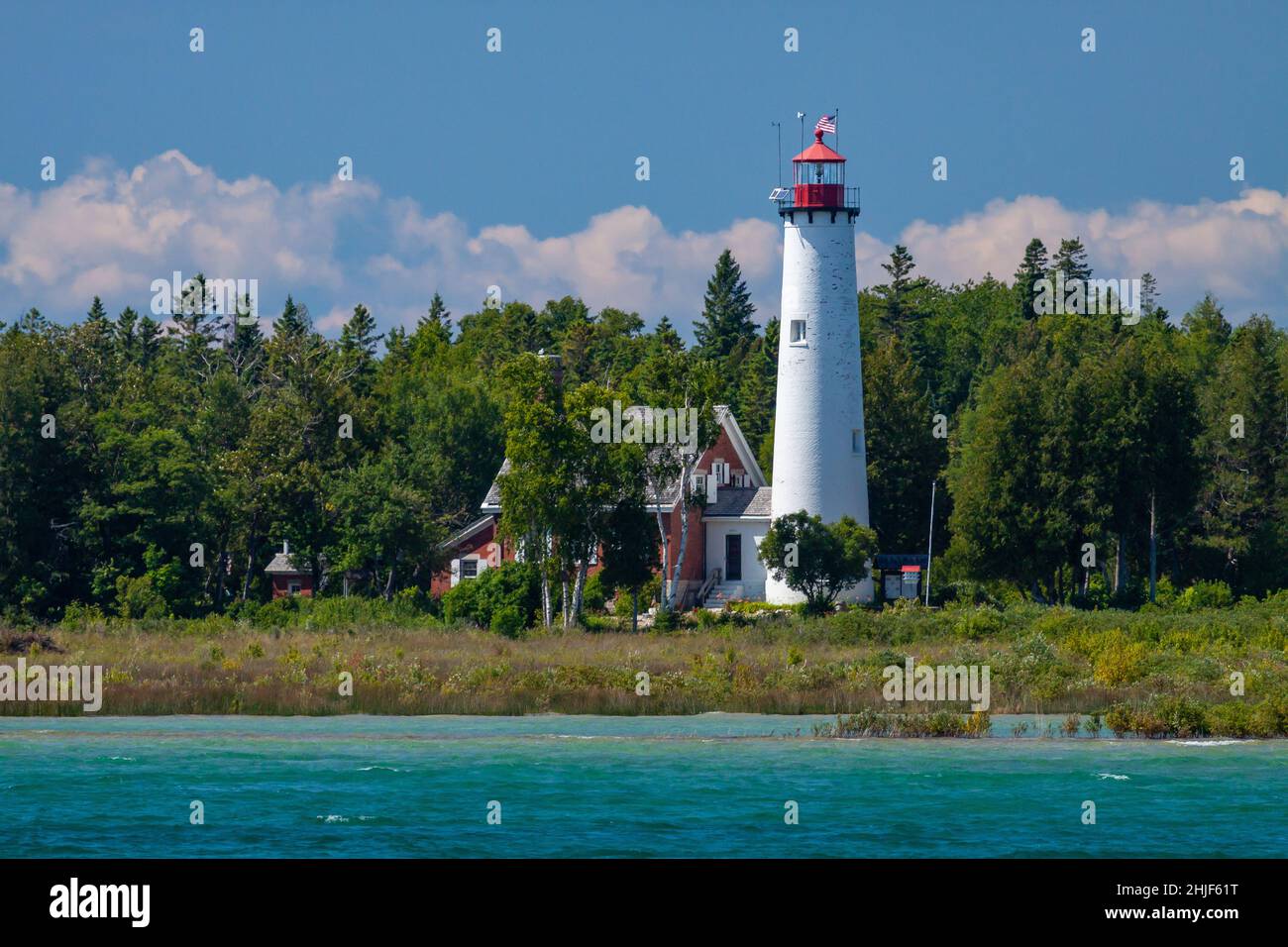 St. Helena Lighthouse - A lighthouse on an island on Lake Michigan ...