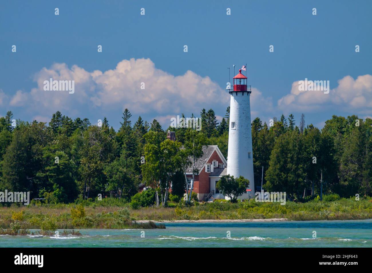St. Helena Lighthouse - A lighthouse on an island on Lake Michigan ...