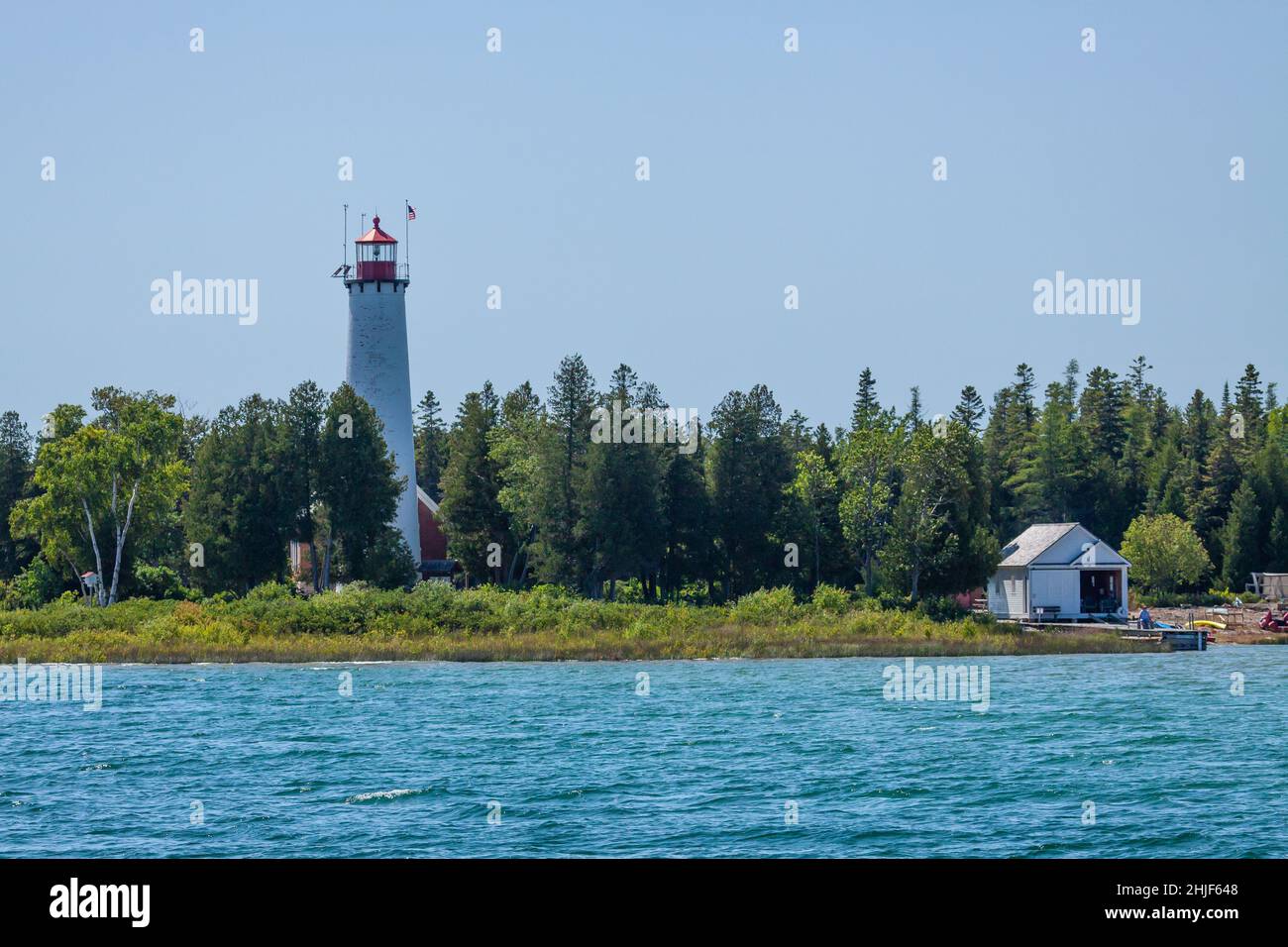 St. Helena Lighthouse - A lighthouse on an island on Lake Michigan ...