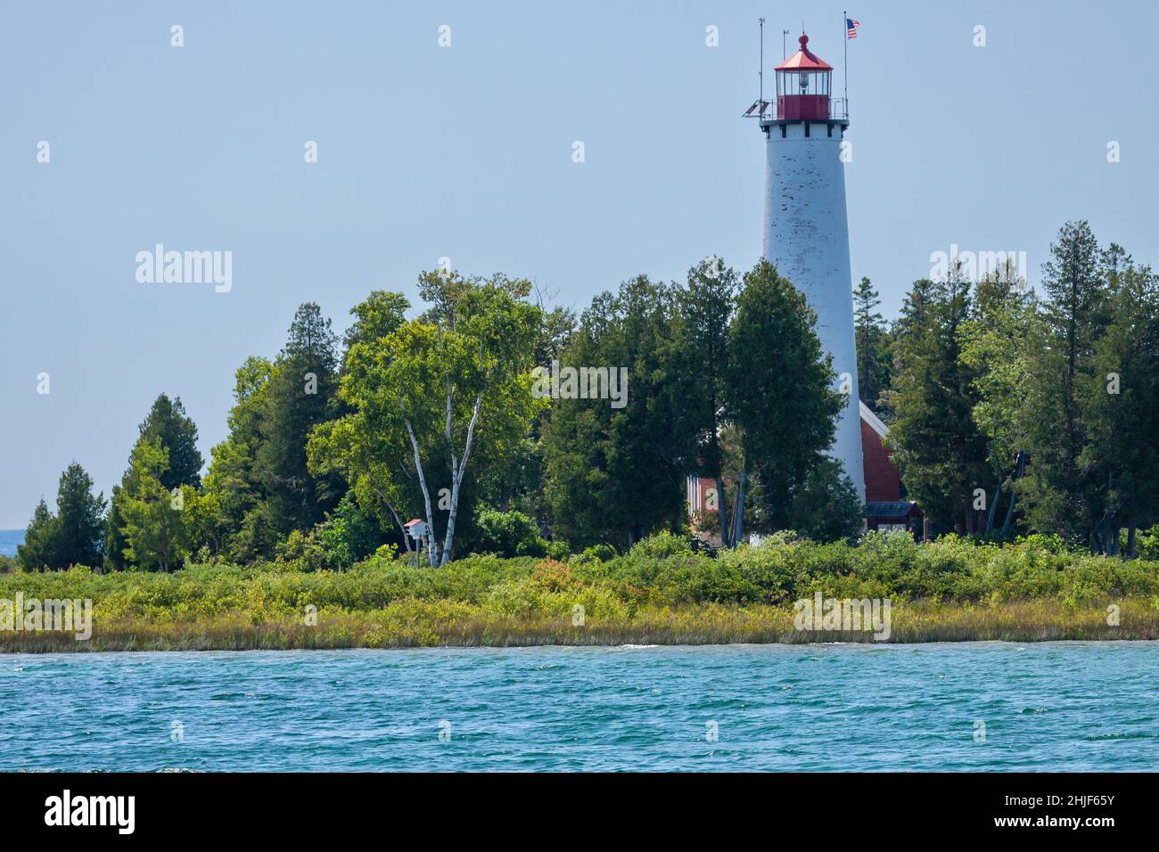 St. Helena Lighthouse - A lighthouse on an island on Lake Michigan ...