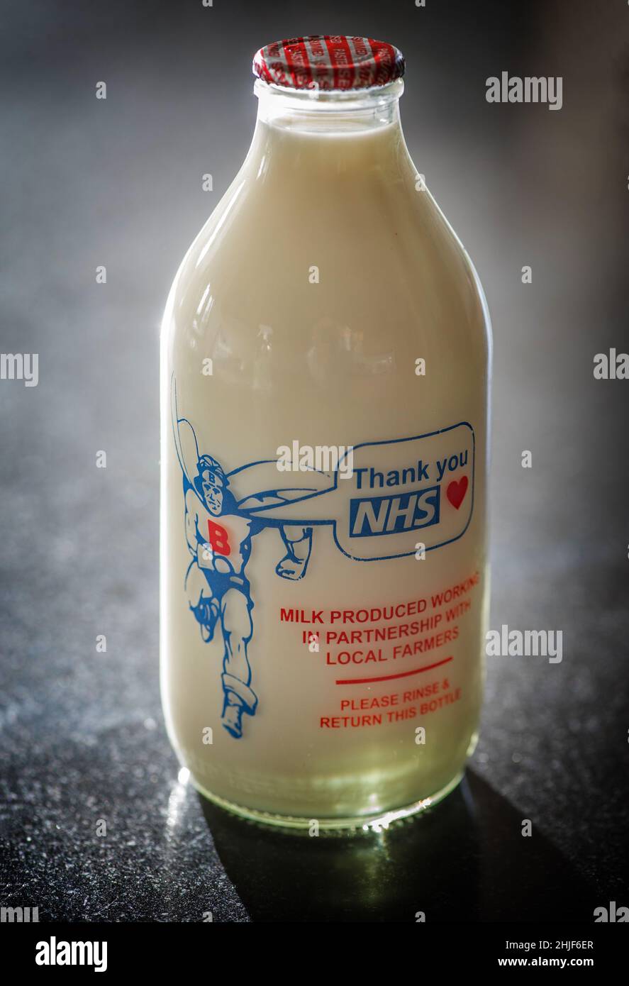 'Thank you NHS' appreciation written upon a doorstep pinta milk bottle ...
