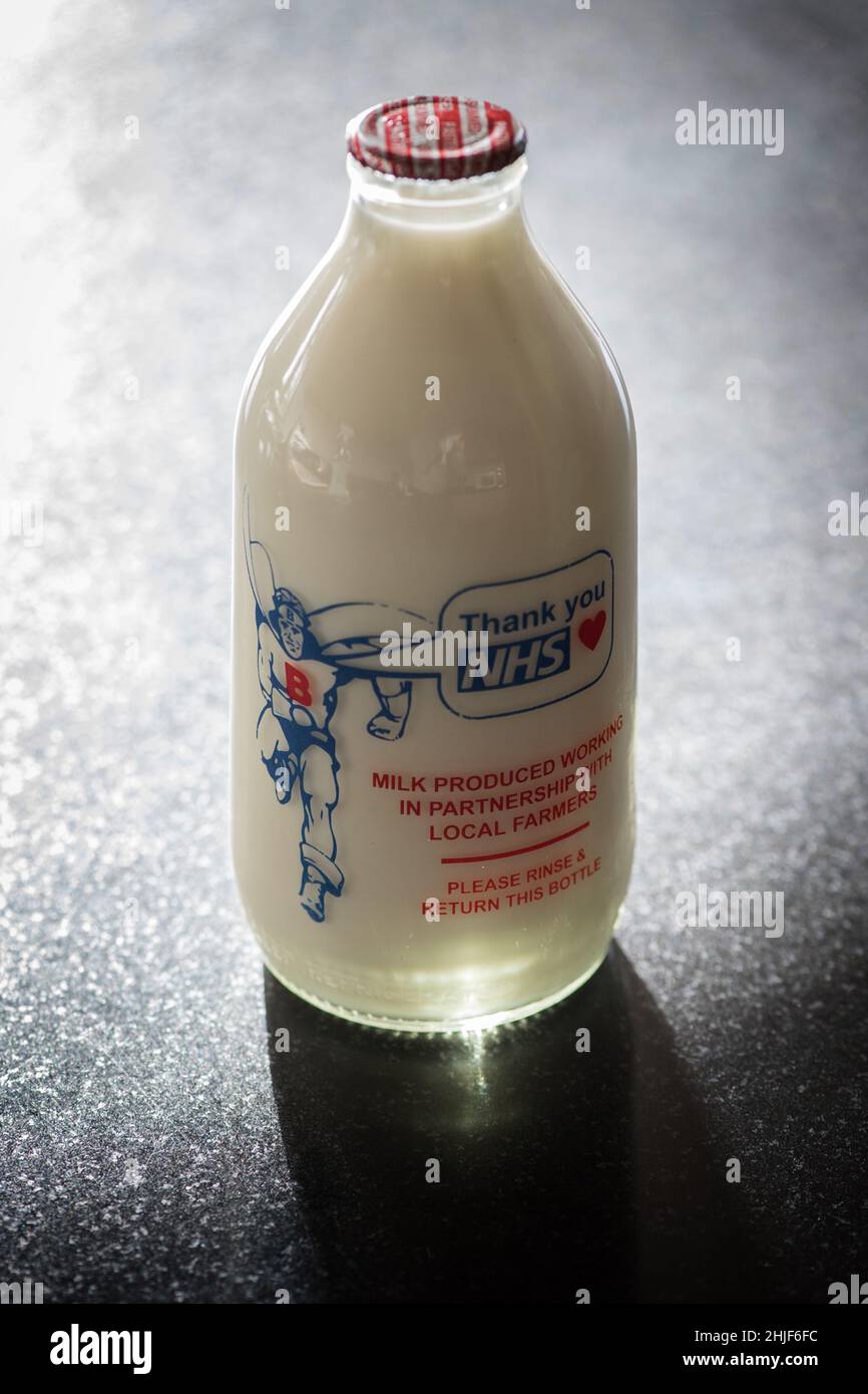 'Thank you NHS' appreciation written upon a doorstep pinta milk bottle ...
