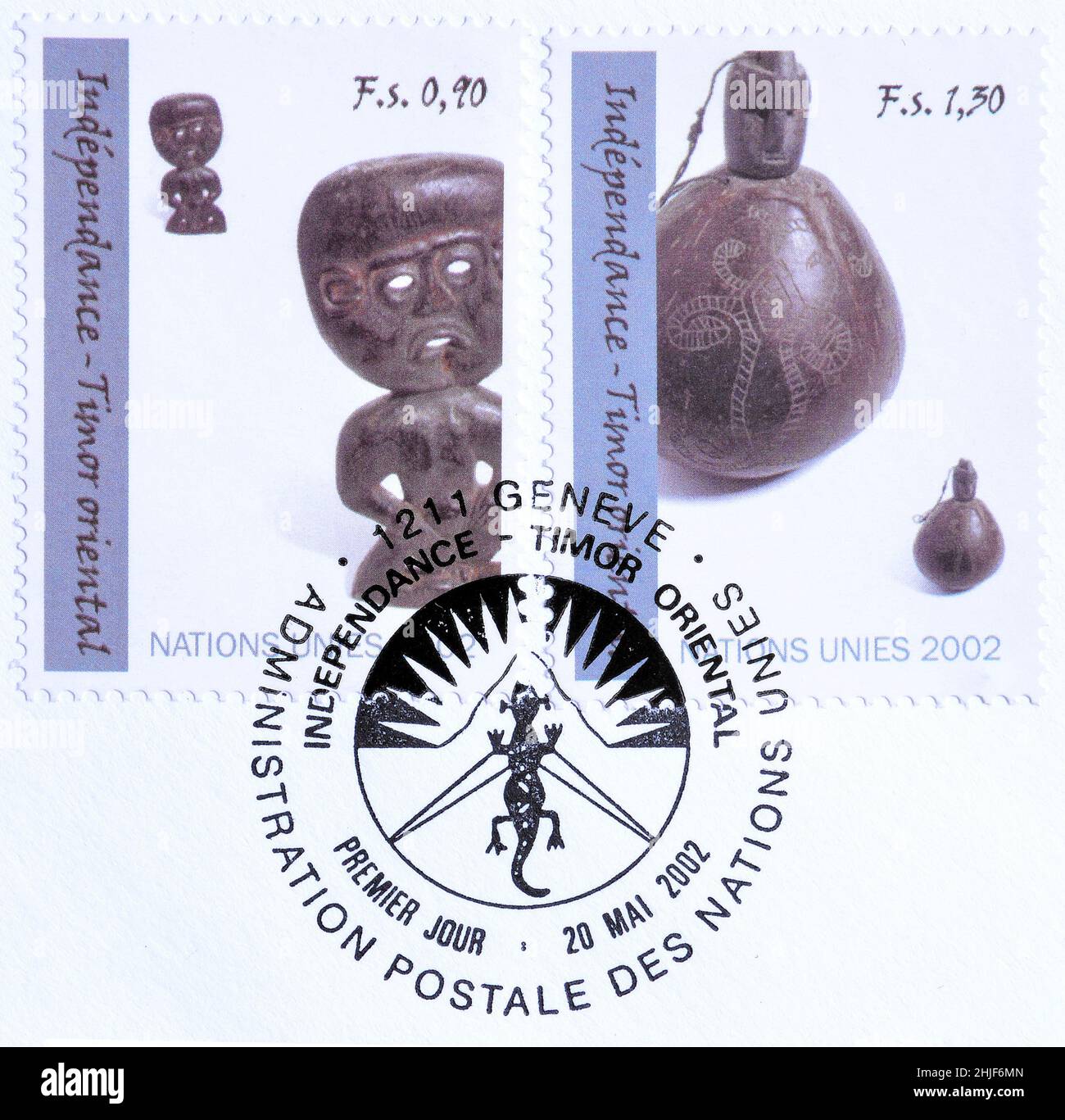 Cancelled postage stamps printed by United Nations, that shows ...