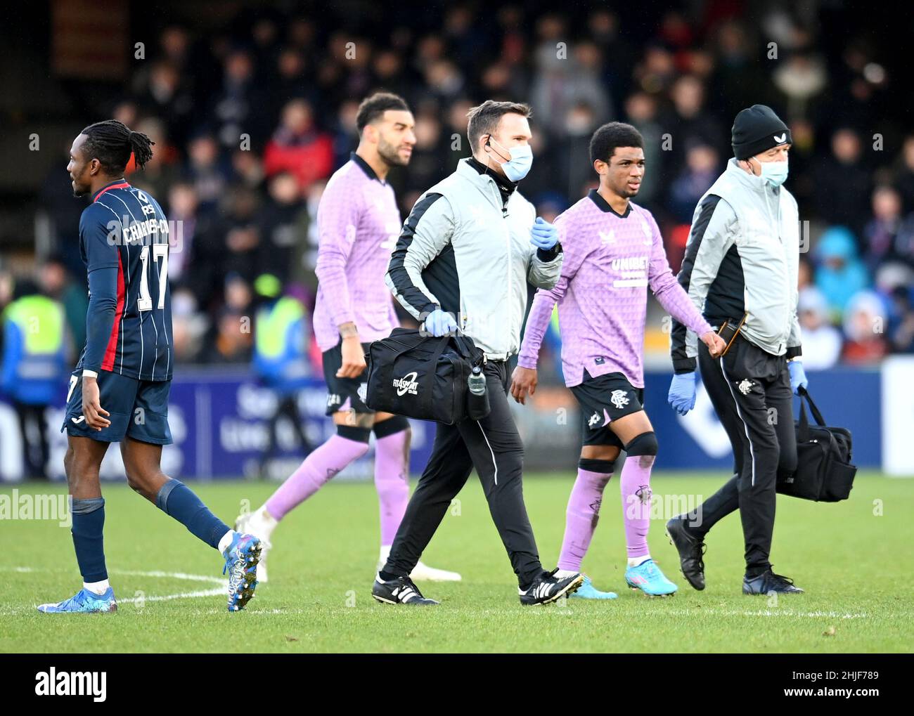 Rangers' Amad Diallo is substituted after picking up an injury during ...