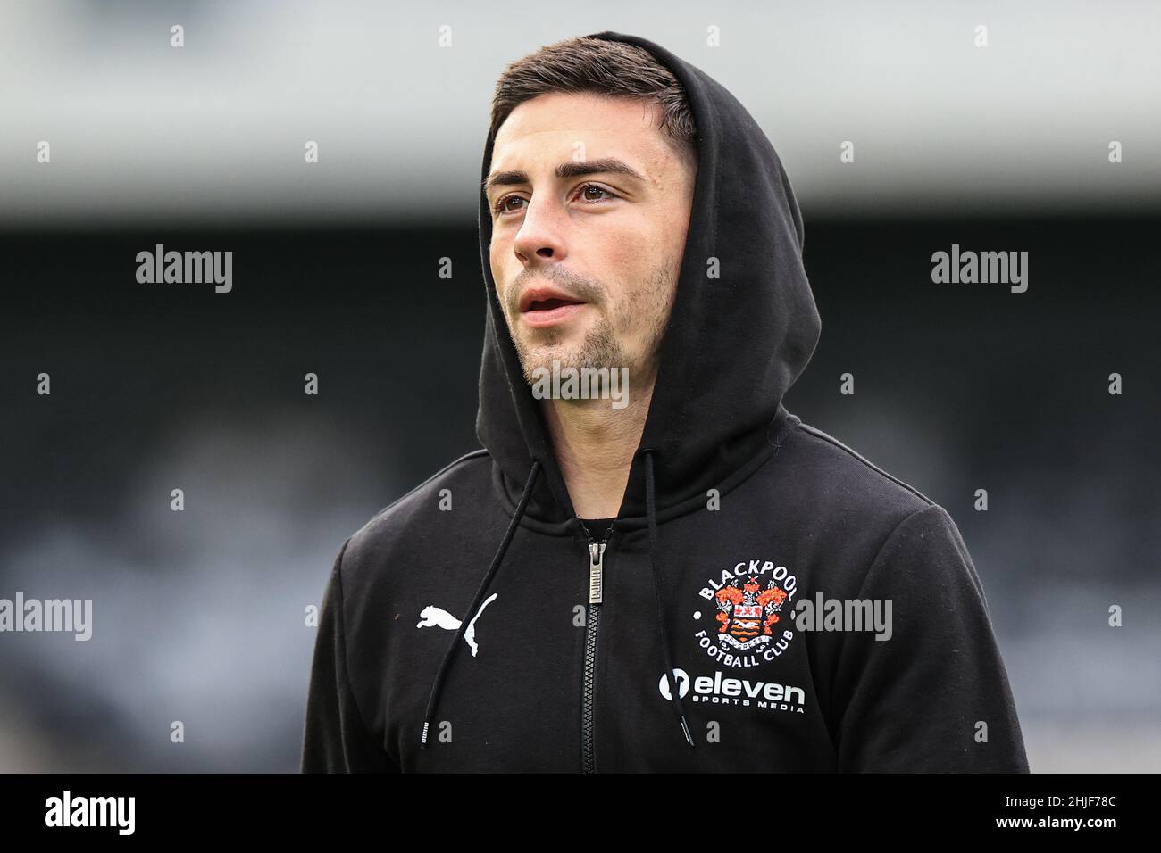 Owen Dale #7 of Blackpool arrives at Crave Cottage Stock Photo - Alamy