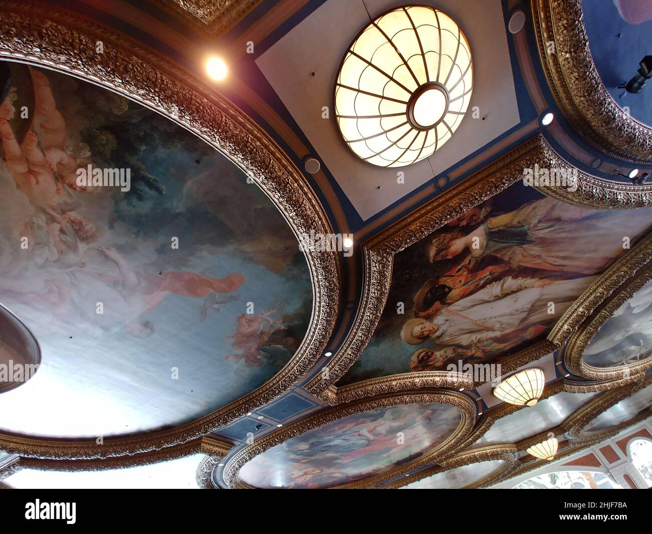 Beautiful ceiling with Venetian style paintings in a hotel interior ...