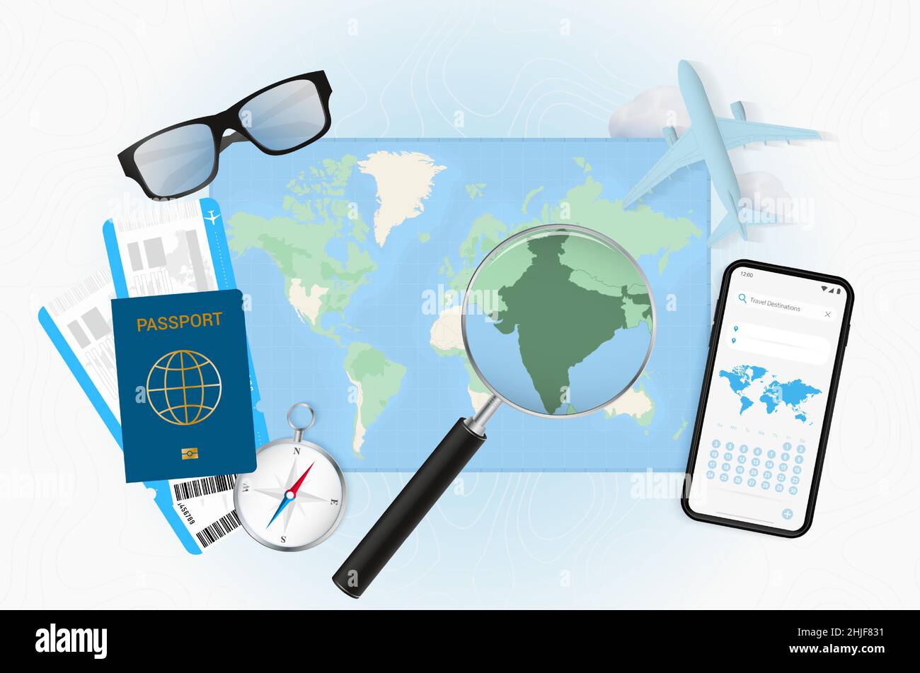 Travel destination india map compass Stock Vector Images - Alamy