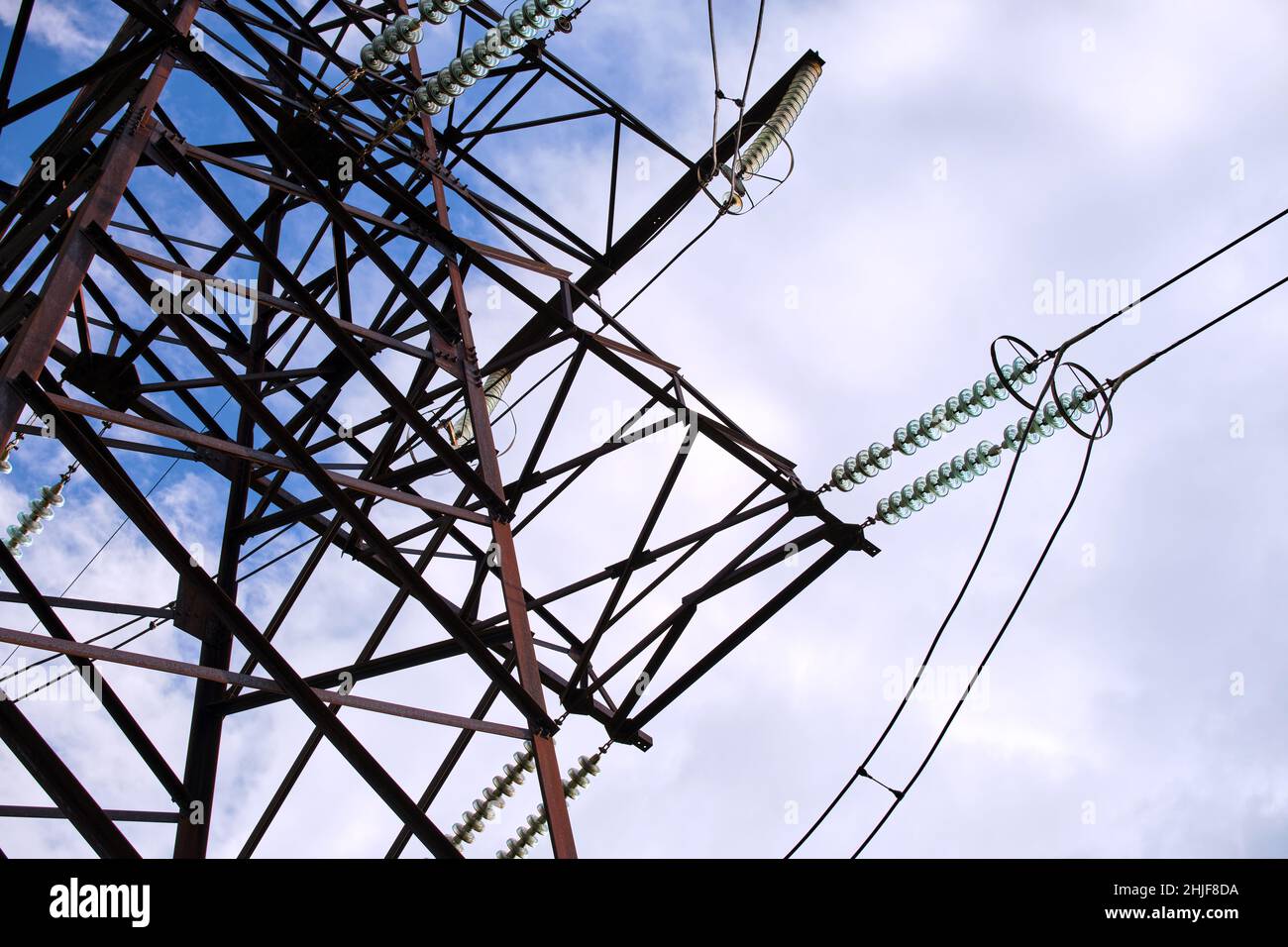 Electric power lines divided by safe guard insulating frame transfening ...