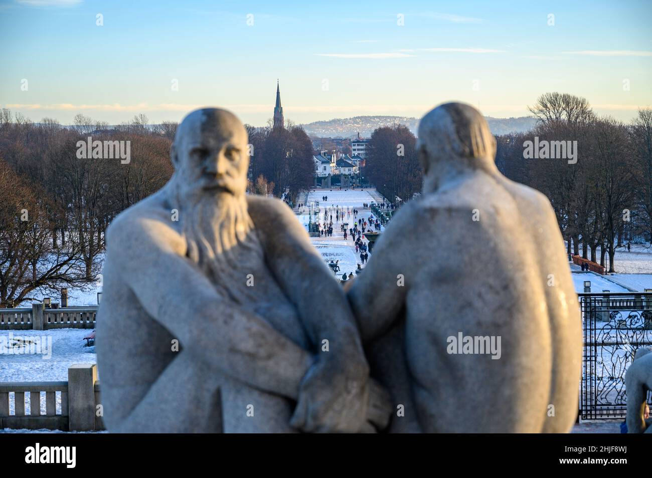View over Vigeland Sculpture Park with Uranienborg church in the ...