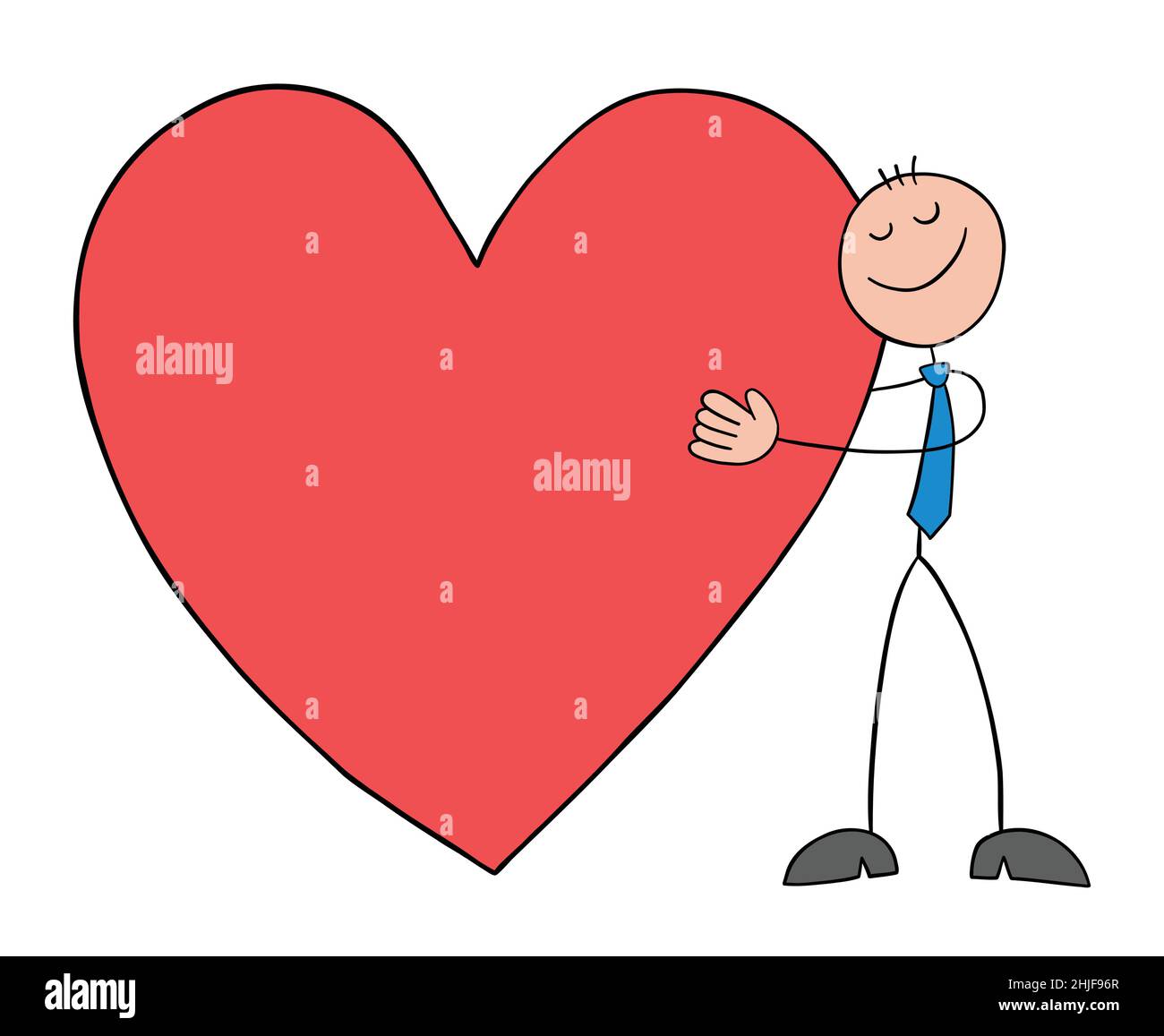 Stickman businessman in love or healthy and hugs heart. Hand drawn ...