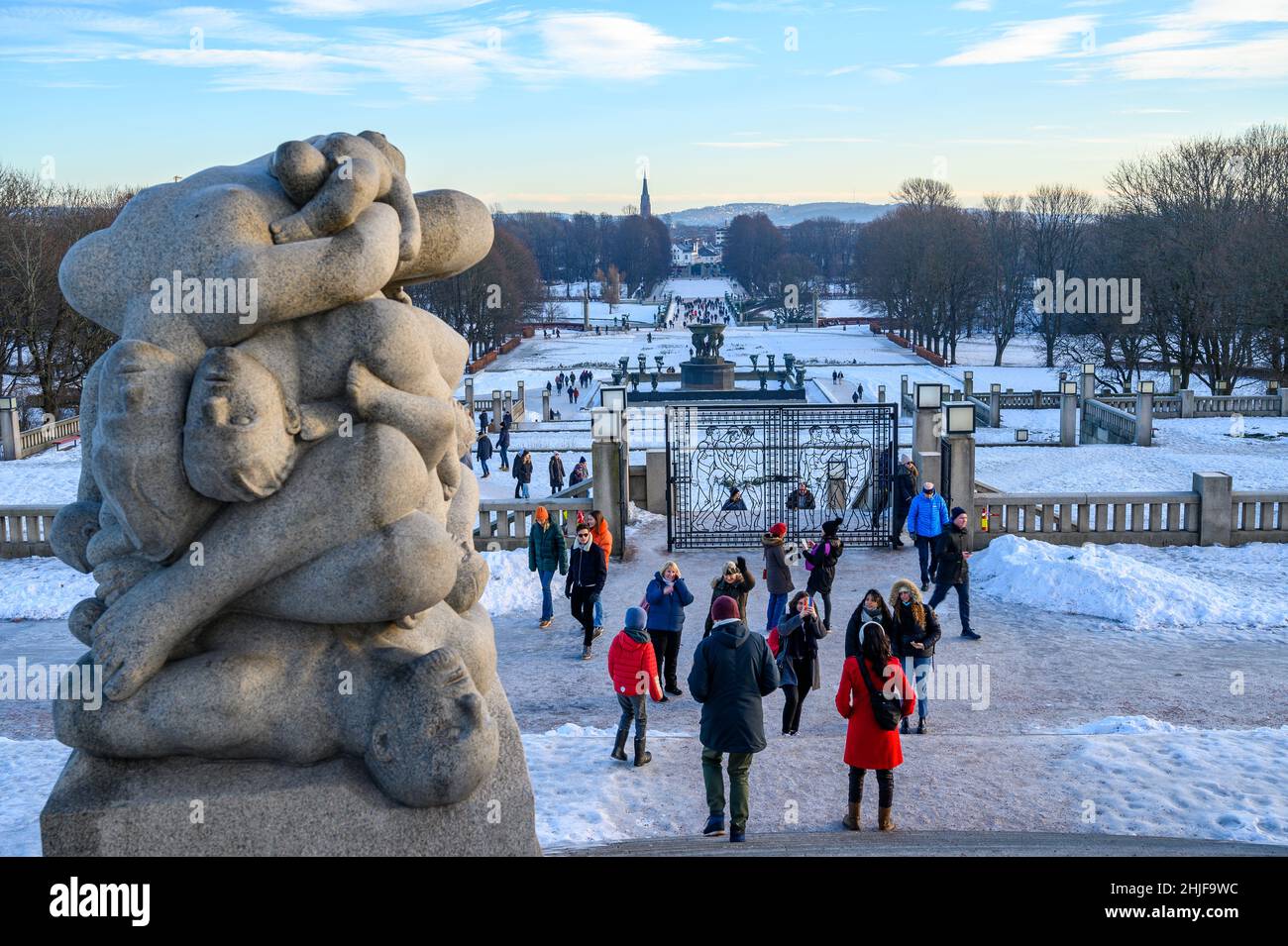 View over Vigeland Sculpture Park with Uranienborg church in the ...