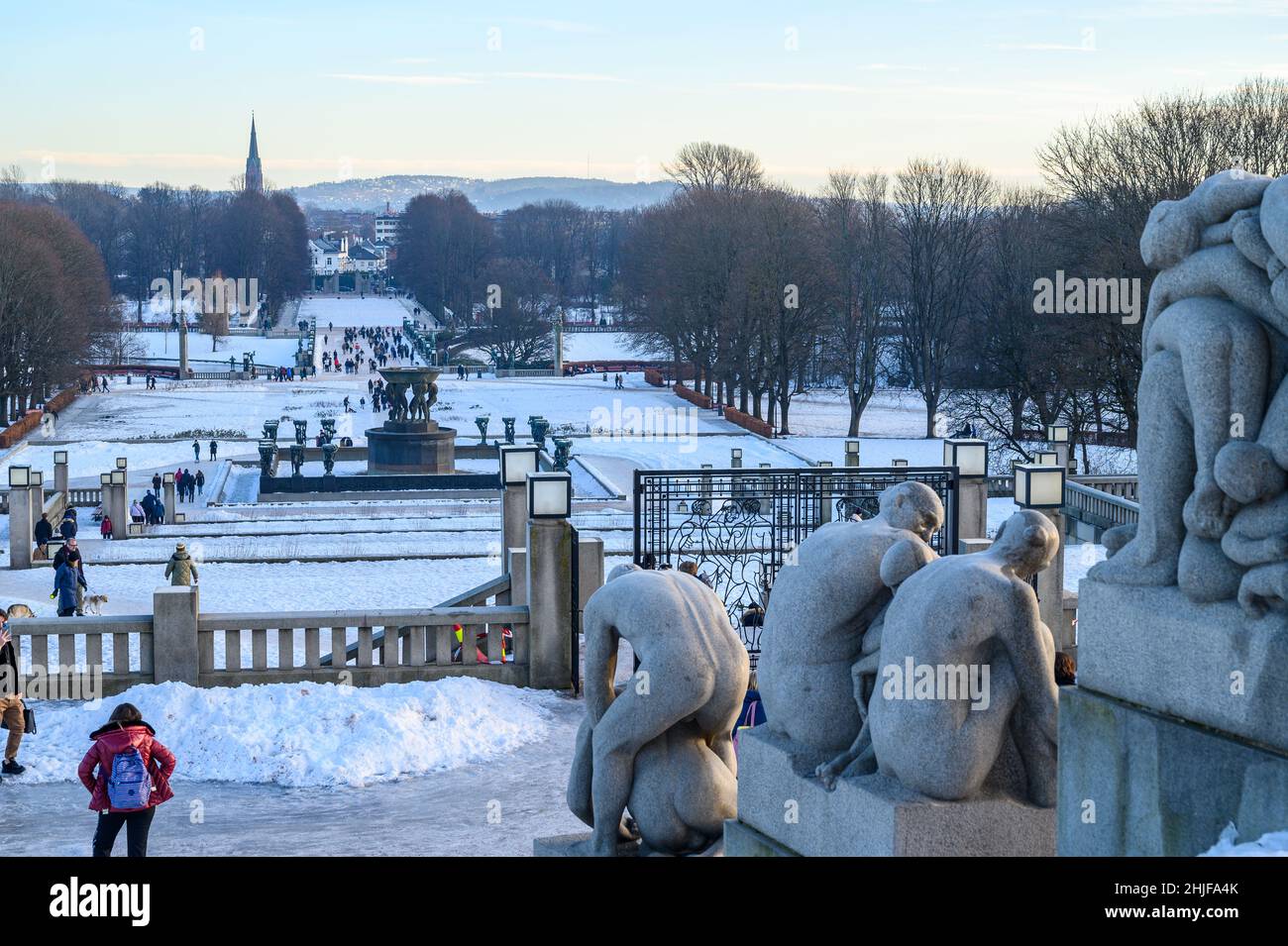 View over Vigeland Sculpture Park with Uranienborg church in the ...