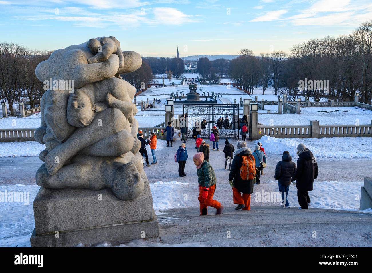 View over Vigeland Sculpture Park with Uranienborg church in the ...