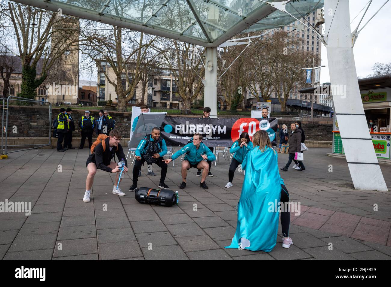 Pure Gym personal trainers working out in the street (Jan 22 Stock ...