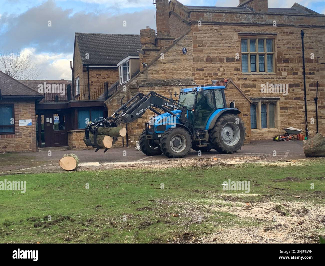 tractor moving logs in Billing Northampton UK logs wood remove removing ...