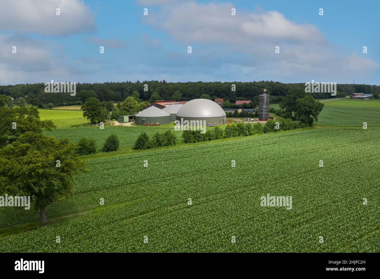 aerial view of a biogas plant with maize field Stock Photo - Alamy